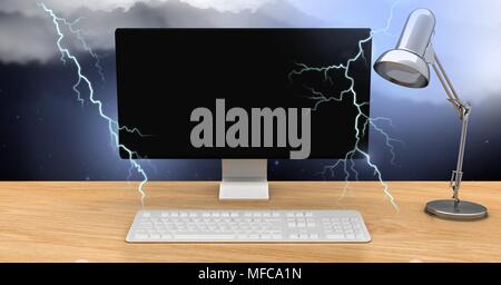 Lightning strikes and computer Stock Photo - Alamy