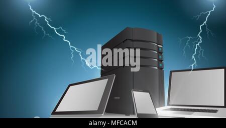 Lightning strikes and laptop tablet phone devices Stock Photo - Alamy