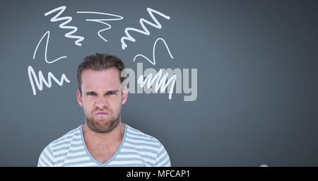 Angry furious man with scribble doodles on grey background Stock Photo ...