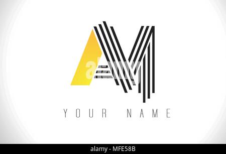 AM Letter Logo With Black Lines Design. Line Letter Symbol Vector ...
