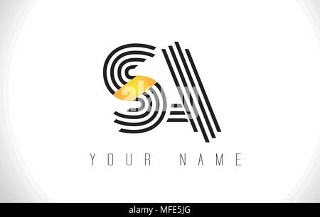 SA Letter Logo With Black Lines Design. Line Letter Symbol Vector ...