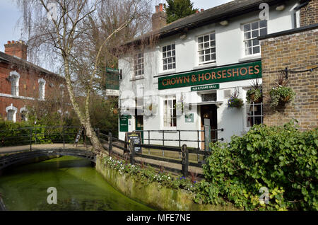 The Crown and Horseshoes pub by the New River, Enfield, north London ...