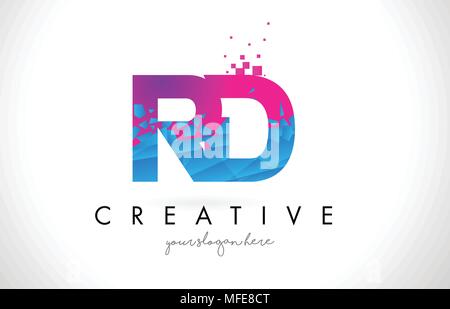 Purple Pink RD R D Letter Logo Design with Ink Watercolor Splash Spill ...