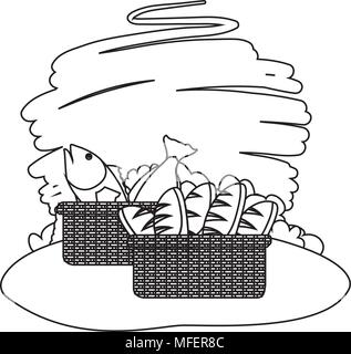 baskets with fish and bread vector illustration design Stock Vector ...