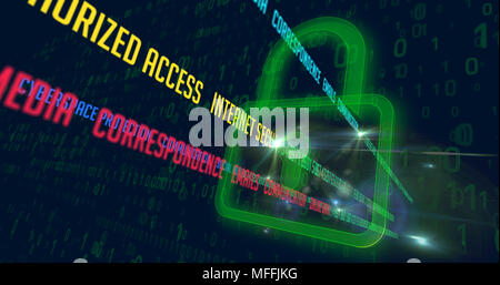 Cyber security buzzwords coding for numbers by green padlock Stock ...
