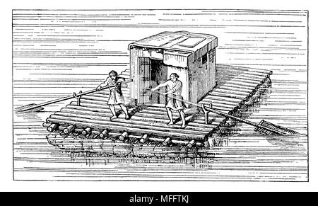 Assyrian raft made of inflated animal skins, 1885 Stock Photo - Alamy
