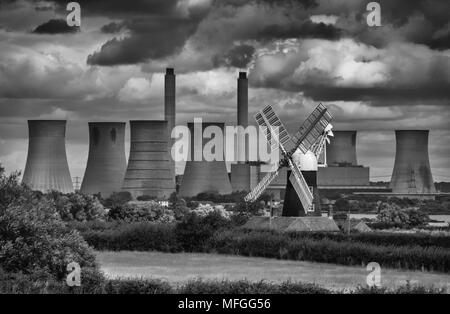 West Burton Power Station and Leverton Windmill Stock Photo - Alamy