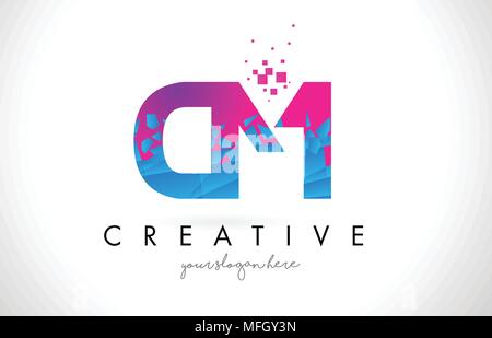 pink blue alphabet letter CM C M combination for company logo. Suitable ...