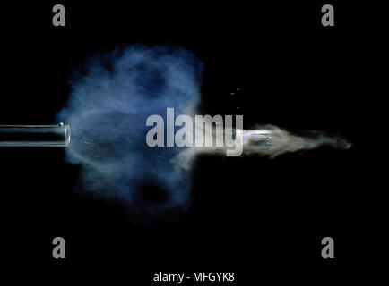 DISCHARGE OF TWELVE-BORE SHOTGUN Picture taken 4 milliseconds after ...