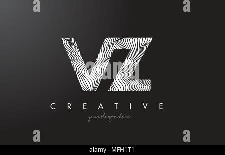 VZ V Z Zebra Texture Letter Logo Design With Creative Lines and Swosh ...