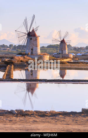 Windmills and salt flats, Saline dello Stagnone, Marsala, province of ...