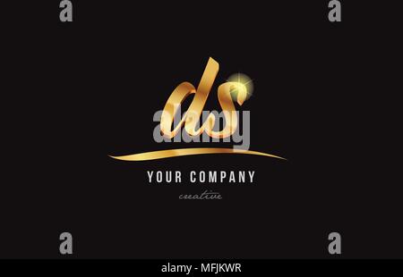 gold golden DS combination alphabet bold letter logo with dots. Joined ...