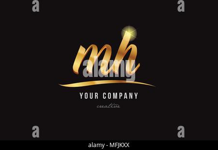 gold golden alphabet letter mh m h logo icon combination design ...
