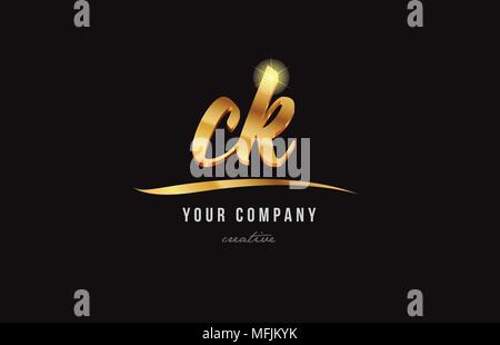 gold golden CK combination alphabet bold letter logo with dots. Joined ...