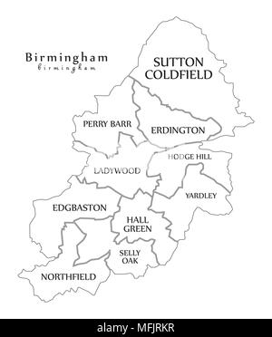 Modern City Map - Birmingham with boroughs illustration Stock Vector ...