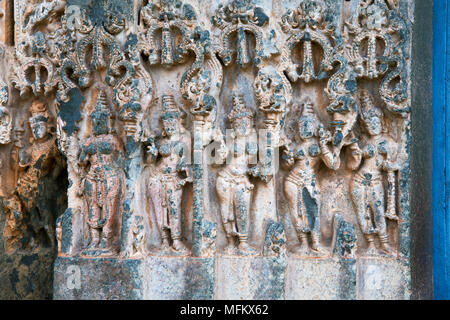 Indian inscriptions carved into a temple wall, Brihadeeswarar Temple ...