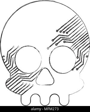 cyber security concept skull with circuits technology Stock Vector ...