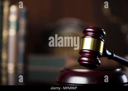 Law theme. Judge antique gavel. Bookshelf background Stock Photo - Alamy