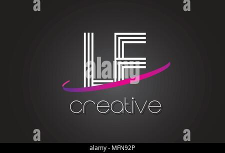 LE Magenta Lines Letter Logo. Creative Line Letters Design Vector ...