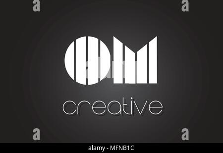 black and white alphabet letter om o m logo combination design suitable ...