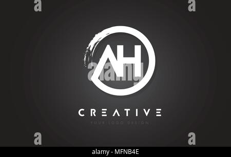 Circular White AH Brush Letter Logo Design with Black Circle. Creative ...