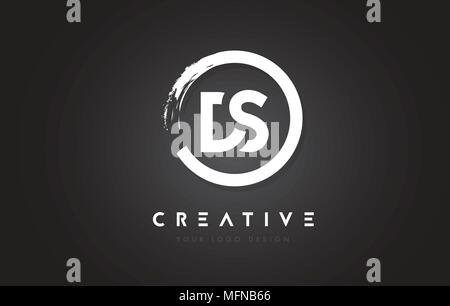 Circular White DS Brush Letter Logo Design with Black Circle. Creative ...