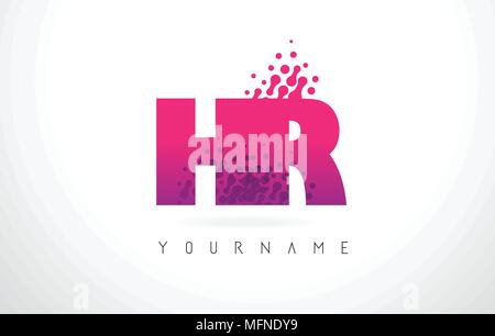 Purple Pink HR H R Letter Logo Design with Ink Watercolor Splash Spill ...