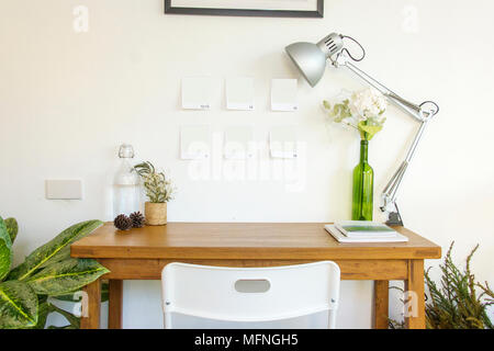Working place on white wooden table with copy space. Laptop, mouse ...