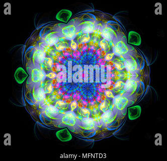 A 3D render of futuristic abstract kaleidoscopic patterns neon tunnel ...