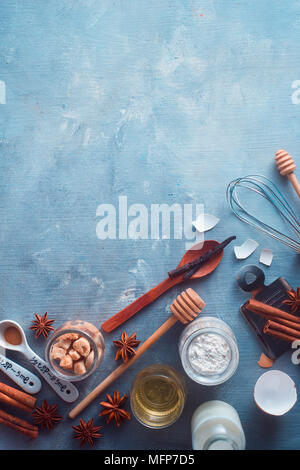 Background with ingredients for cooking, baking, flat lay, top view ...