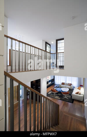 Elevated view of contemporary open plan split level room with sitting ...