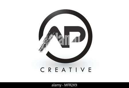 AP A P Creative Modern Black Letters Logo Design with Brush Swoosh ...