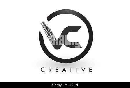 VC Brush Letter Logo Design with Green White Circle. Creative Brushed ...
