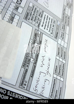blood test information on a Haematology & Biochemistry request form ...