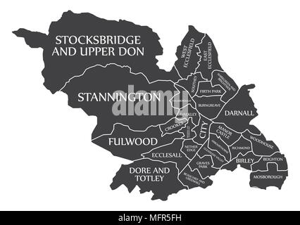Modern City Map - Sheffield with labelled wards illustration Stock ...