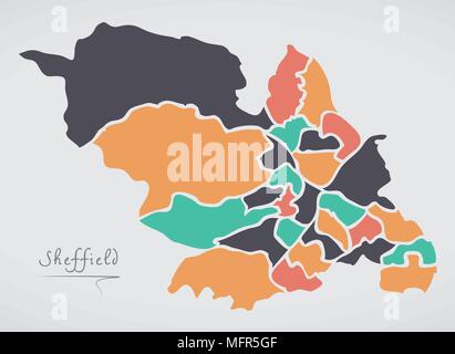 Modern City Map - Sheffield city of England with wards and titles UK ...