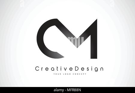 CM C M Creative Modern Black Letters Logo Design with Brush Swoosh ...