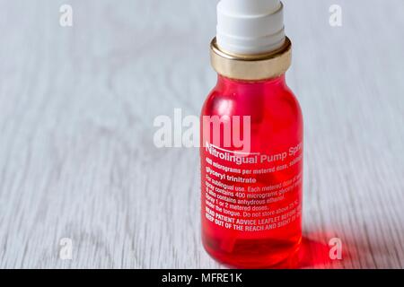 Nitrolingual (glyceryl trinitrate) in a pump spray bottle used for ...