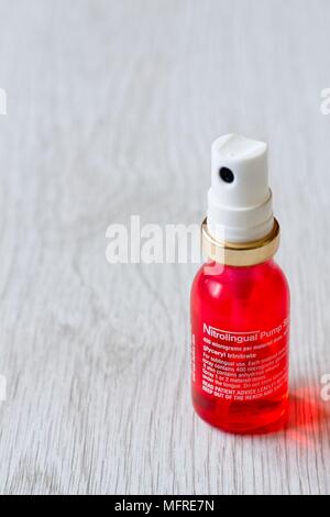 Nitrolingual (glyceryl trinitrate) in a pump spray bottle used for ...