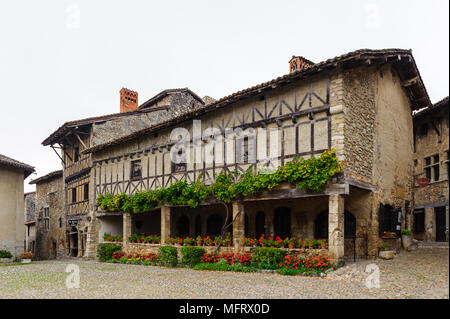 Architecture of the main square Perouges, France, a medieval walled ...