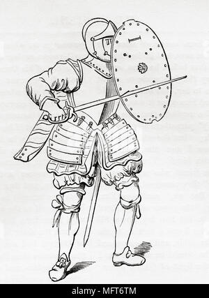 Infantry armour and weapons, 17th century. Breastplate, musket ...