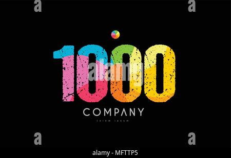 number 1000 logo icon design with grunge texture and rainbow colored ...
