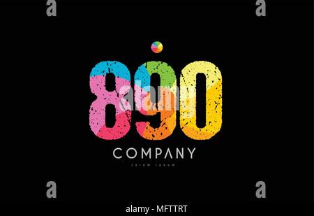 number 890 logo icon design with grunge texture and rainbow colored ...