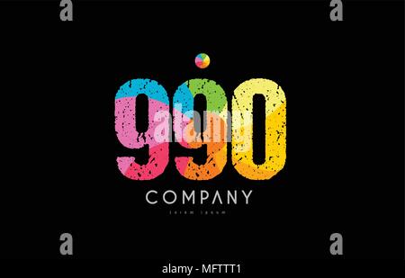 number 990 logo icon design with grunge texture and rainbow colored ...