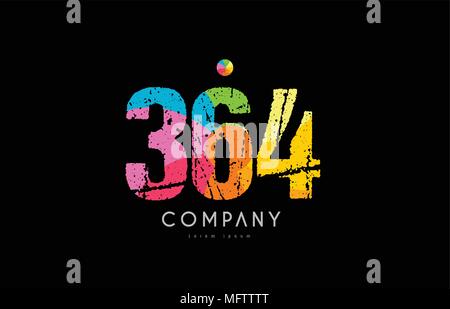 number 364 logo icon design with grunge texture and rainbow colored ...