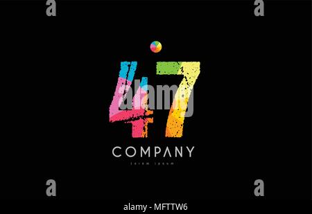 number 47 logo icon design with grunge texture and rainbow colored ...
