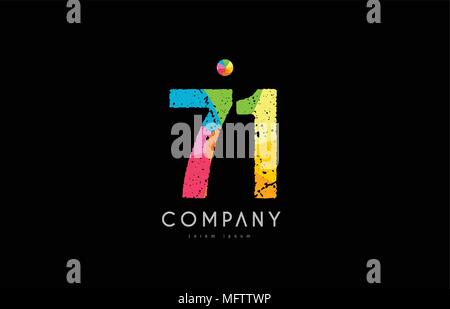 number 71 logo icon design with grunge texture and rainbow colored ...