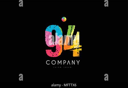 number 94 logo icon design with grunge texture and rainbow colored ...