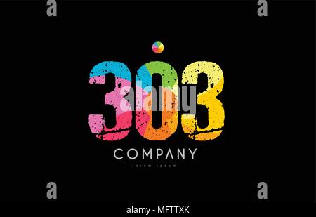number 303 logo icon design with grunge texture and rainbow colored ...