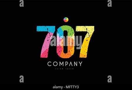 number 707 logo icon design with grunge texture and rainbow colored ...